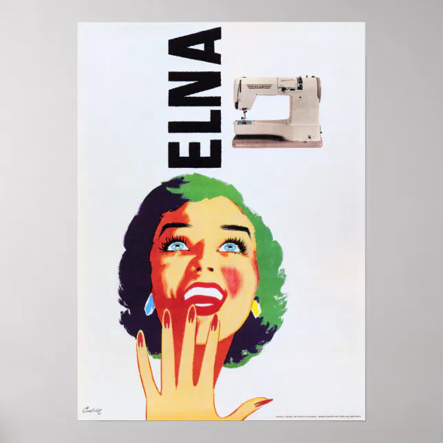 ELNA Sewing Machine Vintage Pop Art Advertising Poster | Zazzle