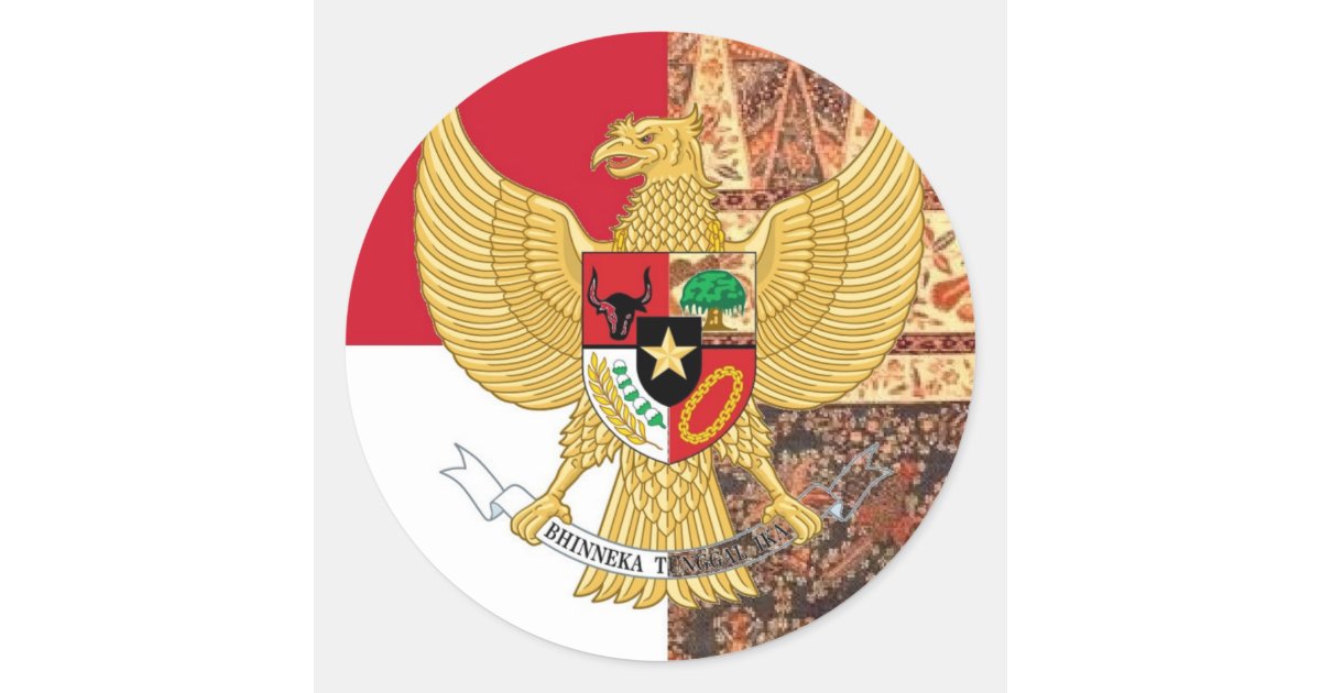 Emblem of Indonesia - Garuda Pancasila Batik Flag Classic Round Sticker ...