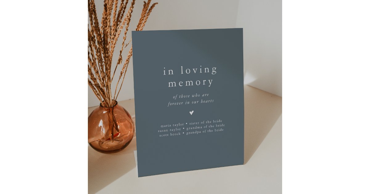 EMELIA Navy Blue In Loving Memory Wedding Memorial Pedestal Sign | Zazzle