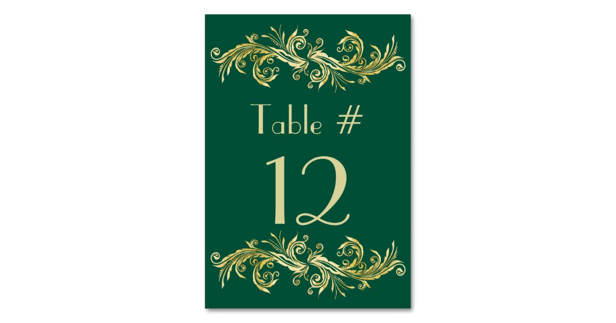 Emerald Green and Gold Tone Wedding Table Number | Zazzle