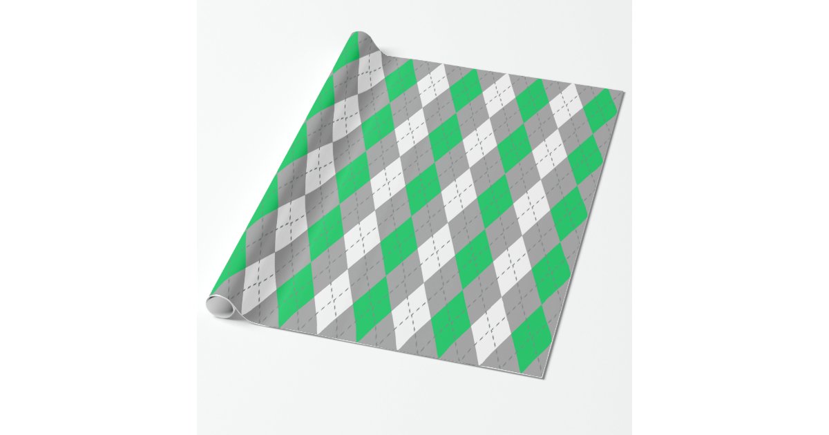 Emerald Green Charcoal Dk Grey Wht XL Argyle Wrapping Paper | Zazzle