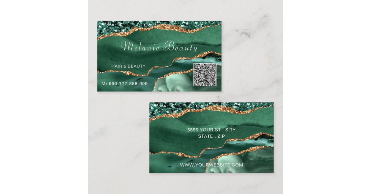 Emerald Green Gold QR Code Business Card Template | Zazzle
