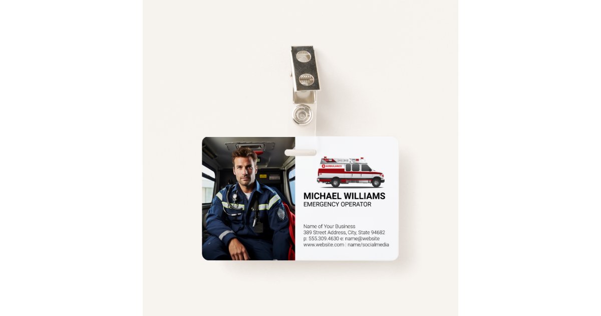 Emergency Vehicle | Paramedic Worker ID Badge | Zazzle