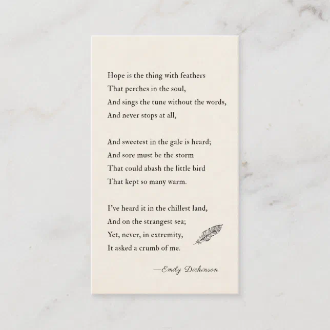 Emily Dickinson Poem hope is thing with feathers Business Card | Zazzle