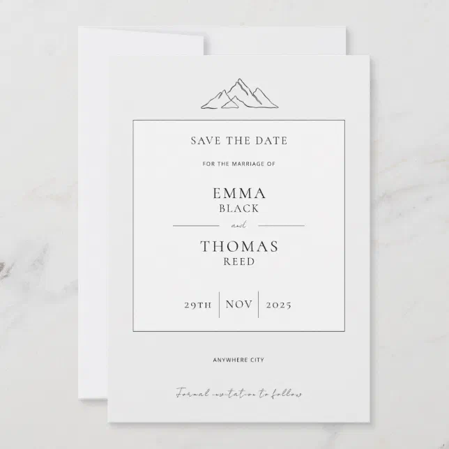 EMMA Mountain Minimalist Dove Grey Save the Date | Zazzle