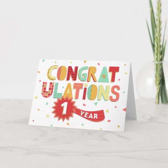 Employee Anniversary 1 Year Fun Congratulations Card | Zazzle.co.uk