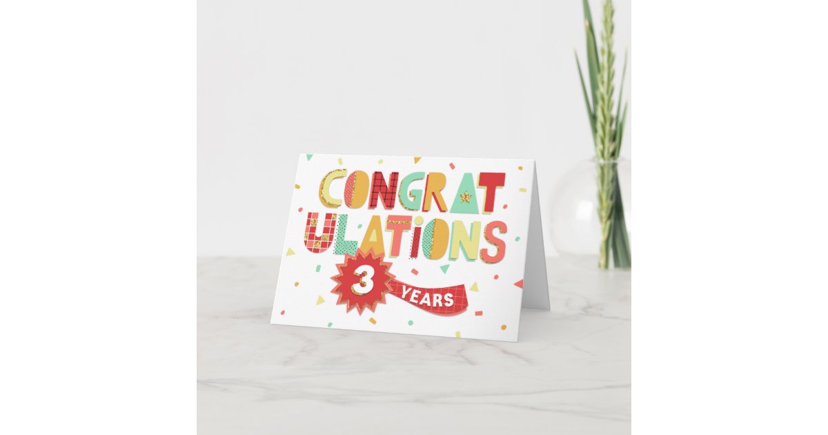 Employee Anniversary 3 Years Fun Congratulations Card | Zazzle.co.uk