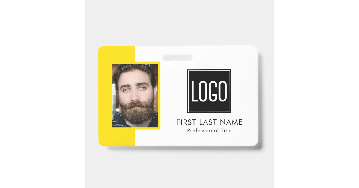 Employee ID | Bright Yellow Logo Photo Badge | Zazzle