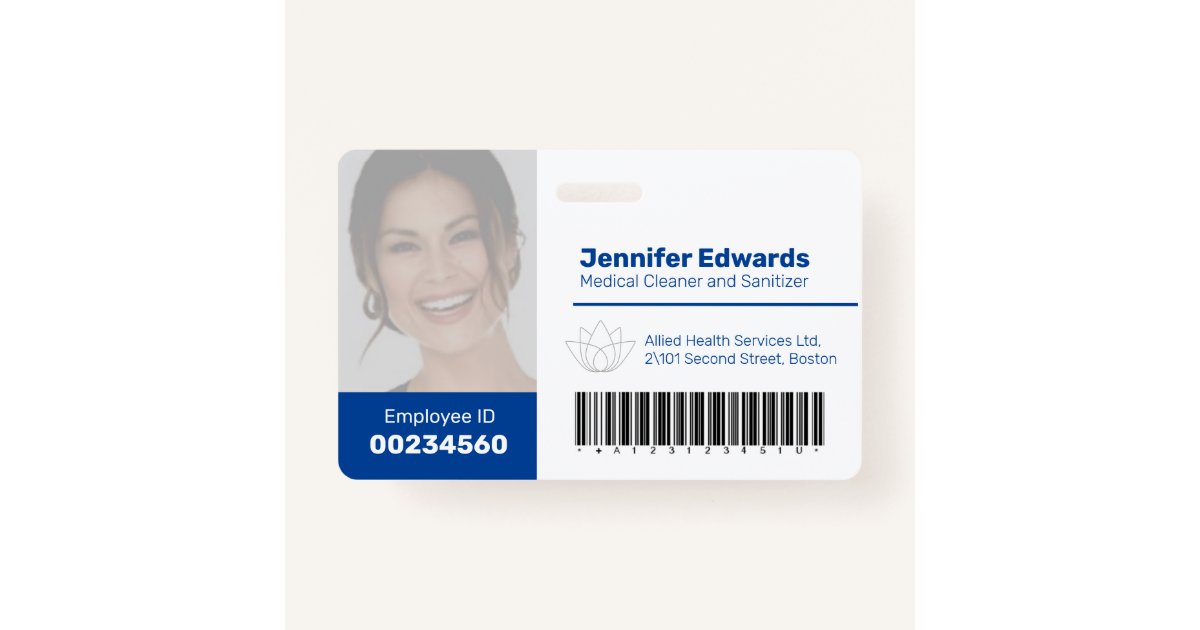Employee large photo ID and barcode dark blue ID Badge | Zazzle