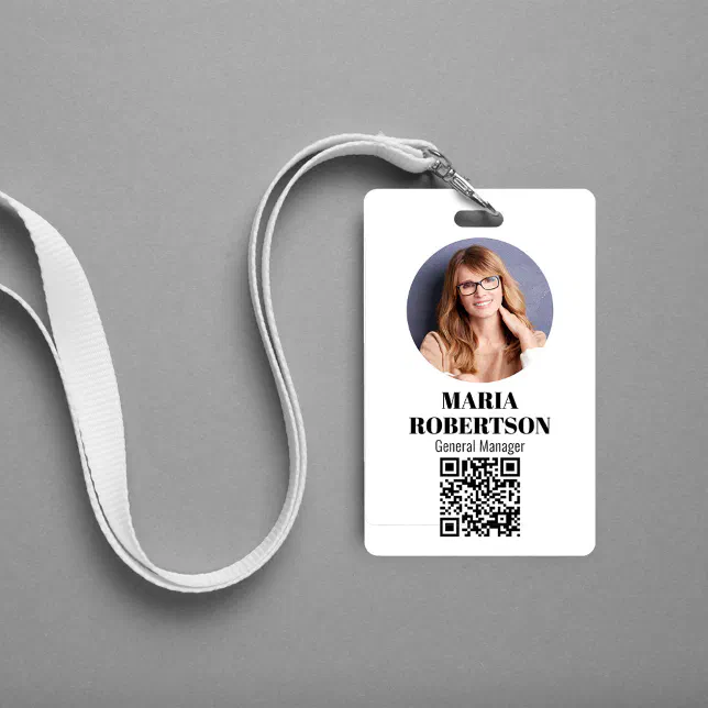 Employee Name Badge Minimalist Photo QR Code ID Badge | Zazzle