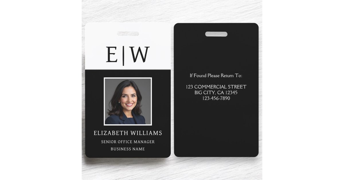 Employee Name Monogram Photo Corporate Work ID Badge | Zazzle