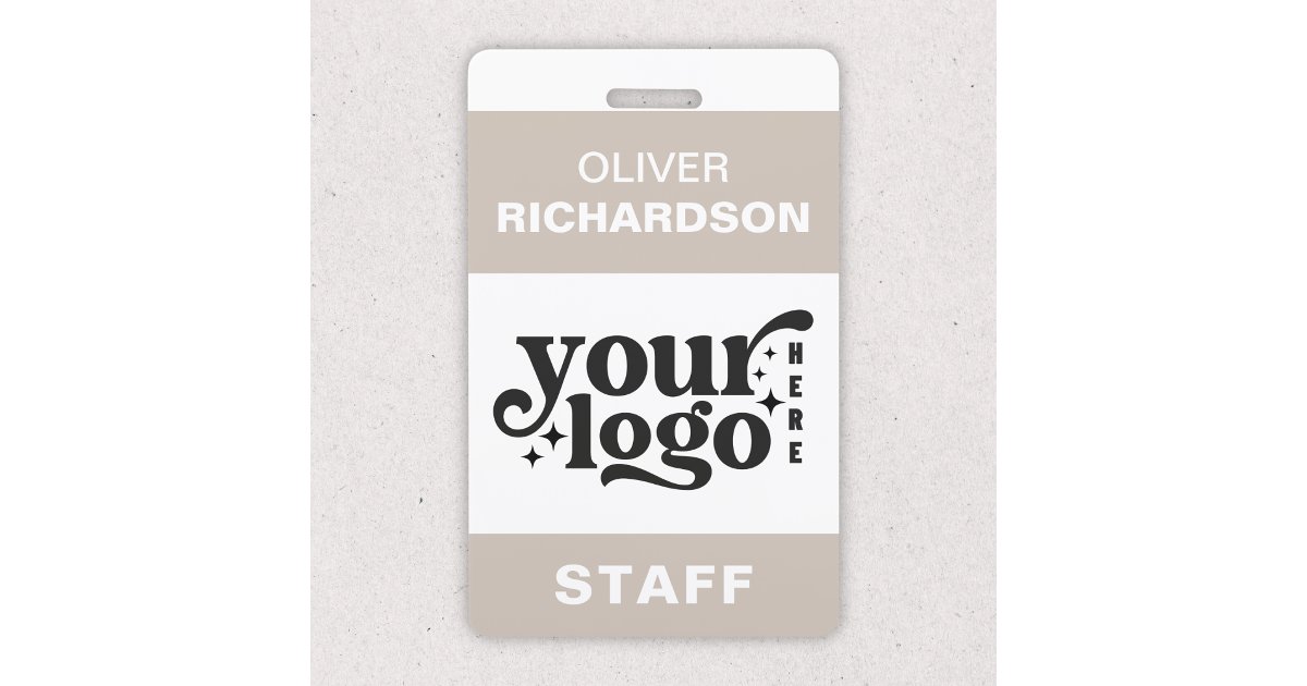 Employee Name Tag Custom Business Logo Staff Beige ID Badge | Zazzle