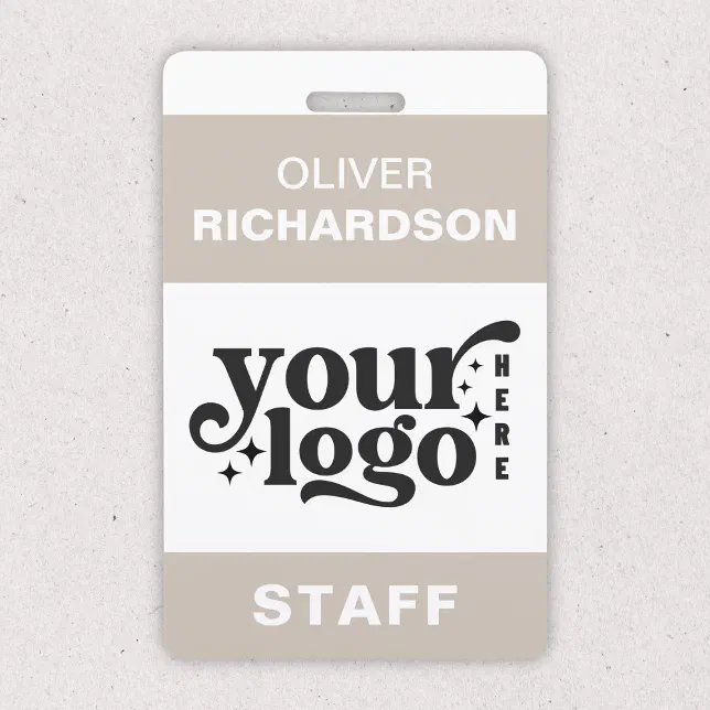 Employee Name Tag Custom Business Logo Staff Beige ID Badge | Zazzle
