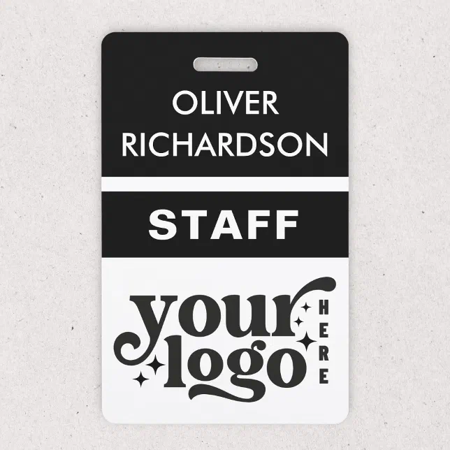 Employee Name Tag Custom Business Logo Staff Event ID Badge | Zazzle