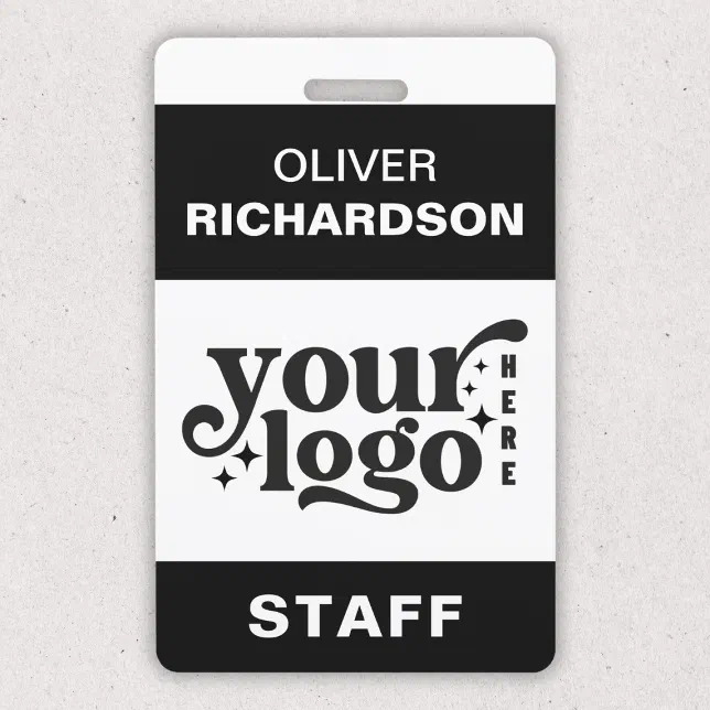 Employee Name Tag Custom Business Logo Staff ID Badge | Zazzle
