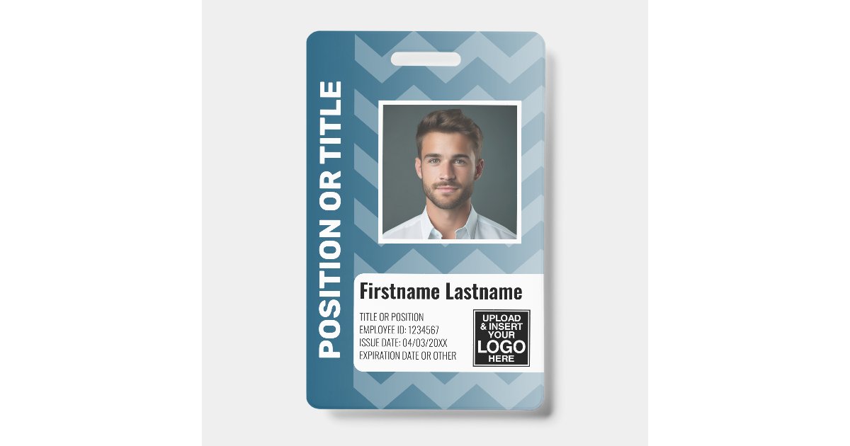 Employee Photo ID - modern chevron, logo bar code Badge | Zazzle