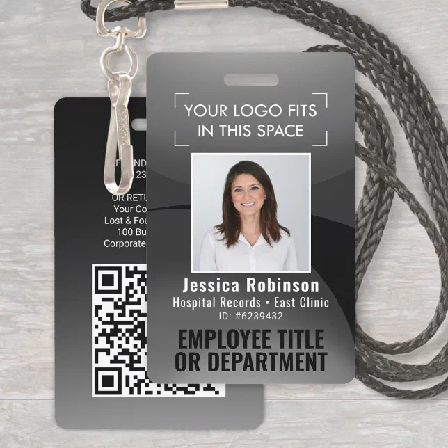 Employee Photo ID QR Code Your Logo Black Arc Badg ID Badge | Zazzle