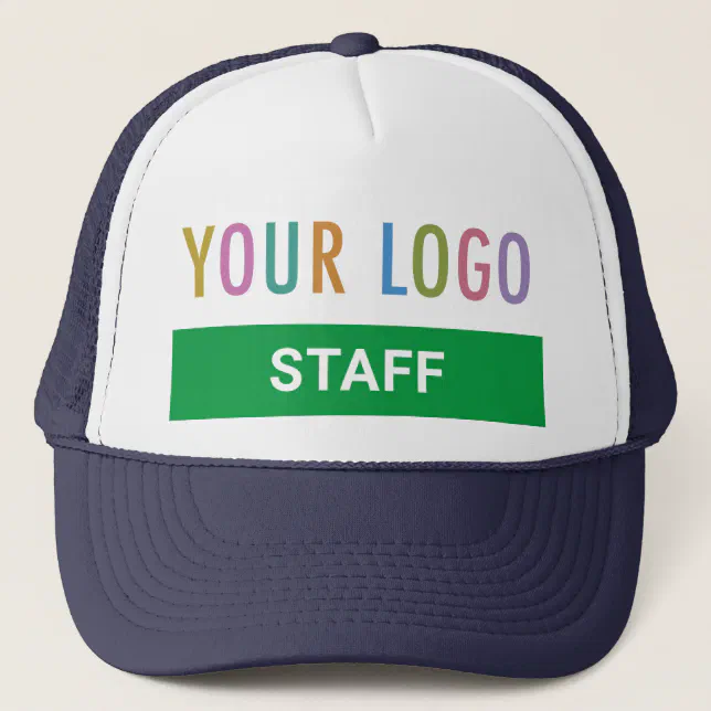 Employee Staff Trucker Hat Company Logo Navy Blue | Zazzle