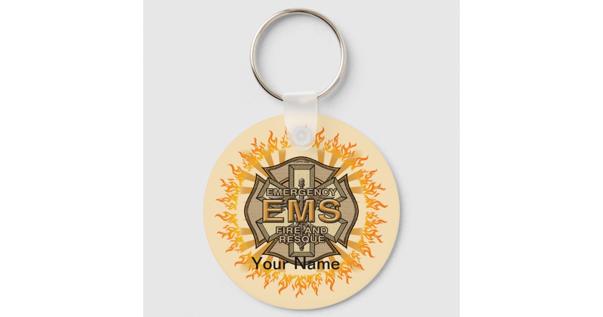EMS Maltese Cross custom name keychain | Zazzle