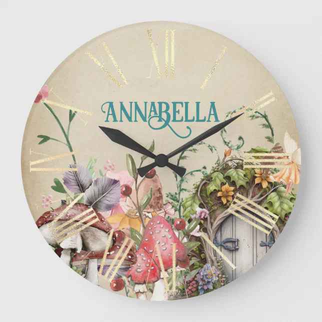 Enchanted Forest Fairy Garden Vintage Door Large Clock | Zazzle