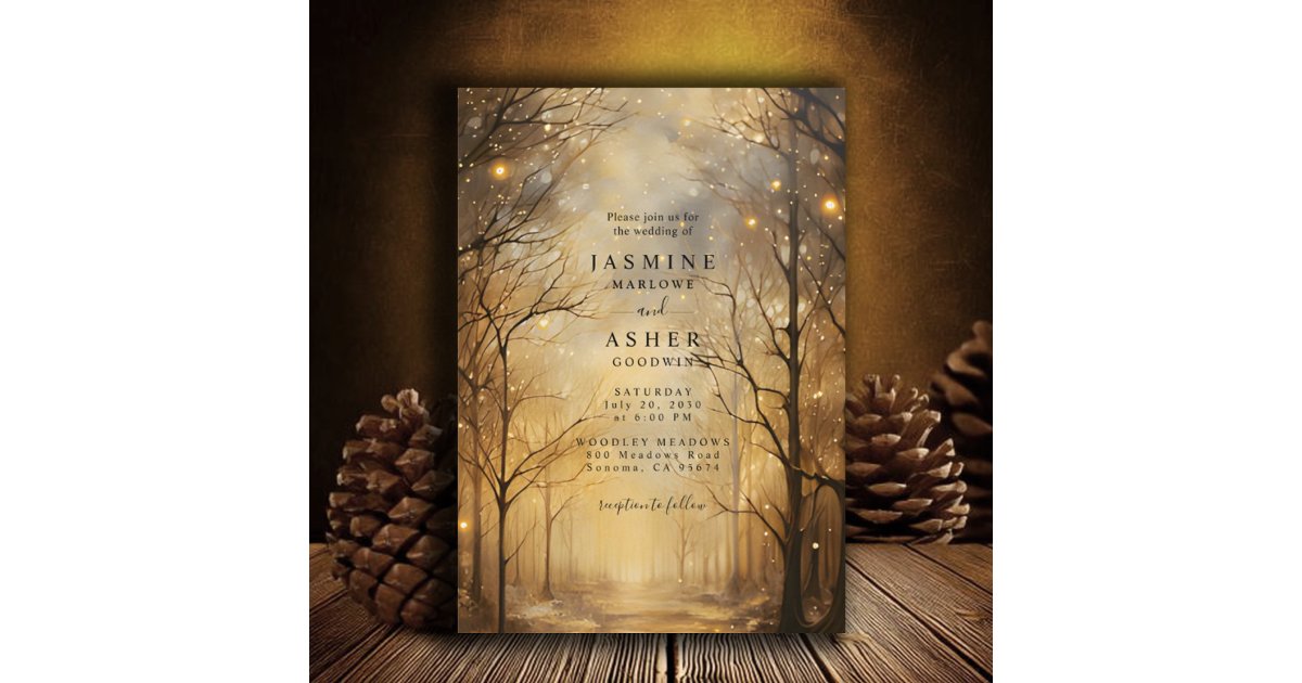 Enchanted Forest Gold Wedding Invitation | Zazzle