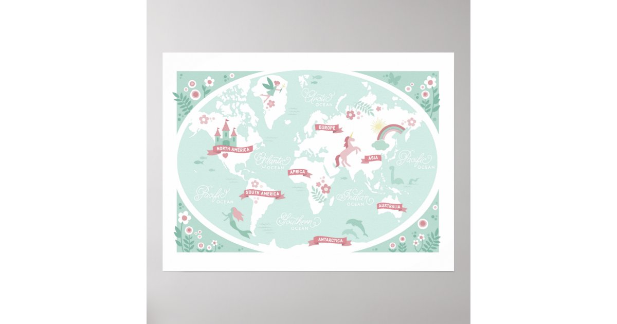 Enchanted World Map - Children's Art Poster | Zazzle