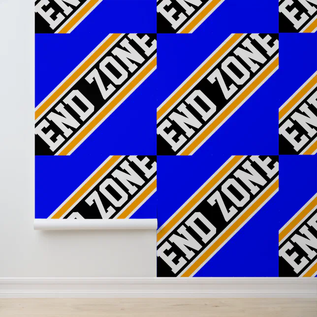 END ZONE Tiled Royal Blue Yellow Black Stripes Wallpaper | Zazzle