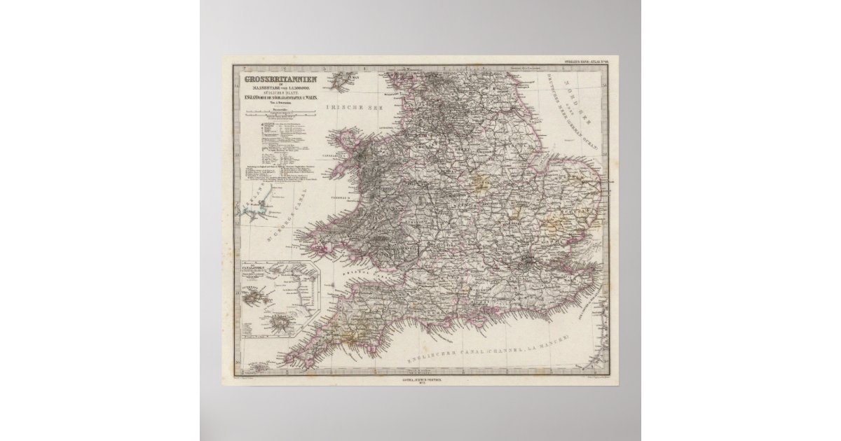England Atlas Map Poster | Zazzle
