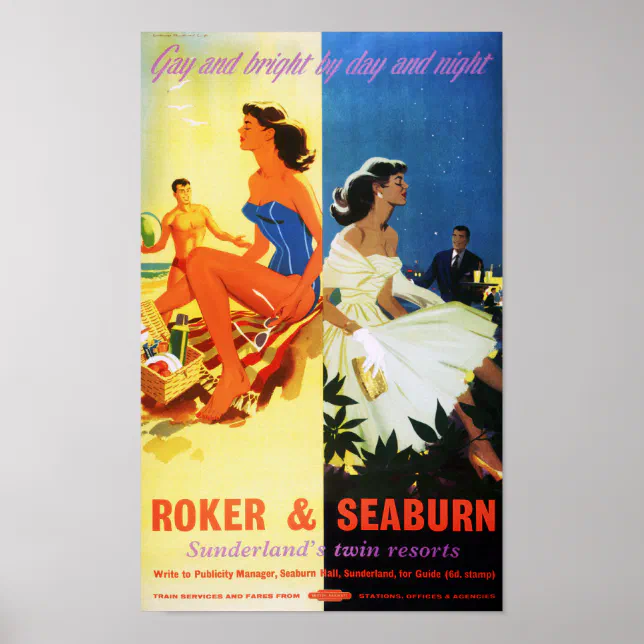 England Roker and Seaburn Restored Vintage Poster | Zazzle