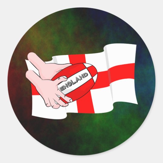 England Rugby Team Supporters Flag With Ball Classic Round Sticker ...