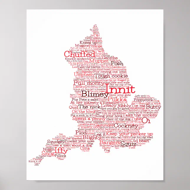 England Slang British Word Art Map Poster | Zazzle