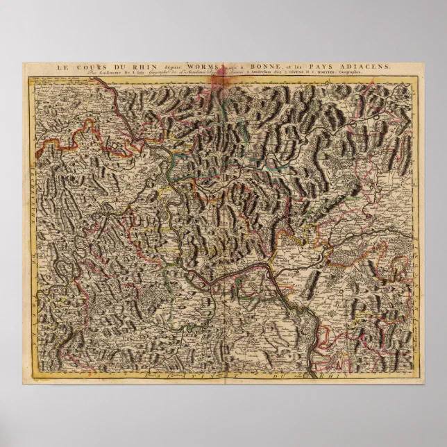 Engraved map of Rhine River Valley Poster | Zazzle