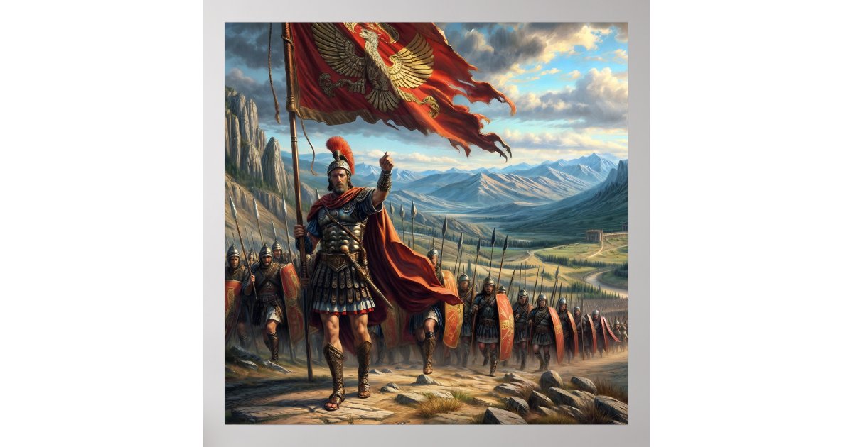 Epic Red Realistic Roman Legion Landscape Poster | Zazzle