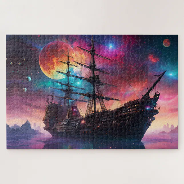 Epic Sailing Ship Skies and Planets Jigsaw Puzzle | Zazzle