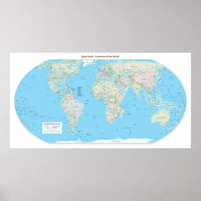 Equal-Earth World Map of Countries, Centred on 0° Poster | Zazzle