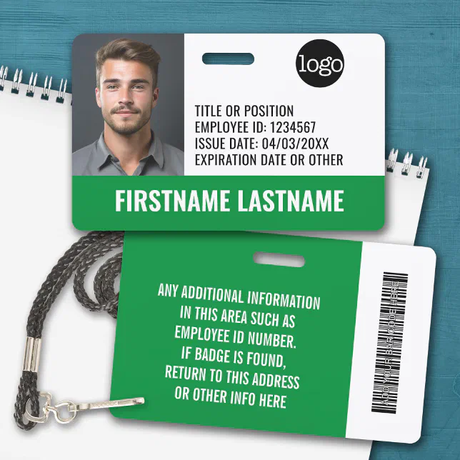Essential Employee ID Photo, Bar Code, Logo, Issue ID Badge | Zazzle