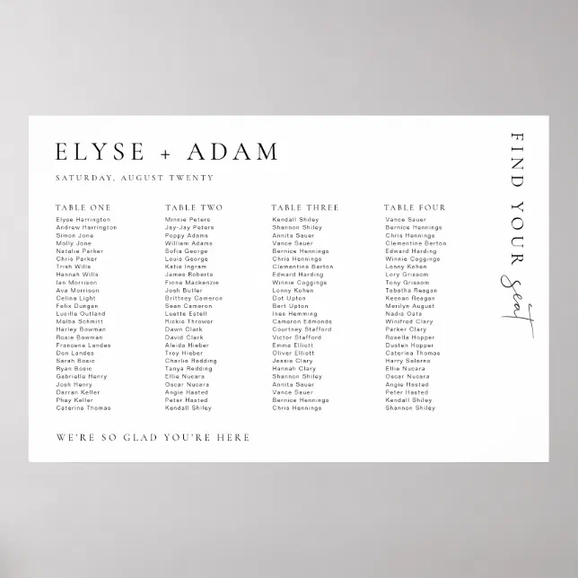 Estelle Minimal 4 Banquet Table Seating Poster | Zazzle