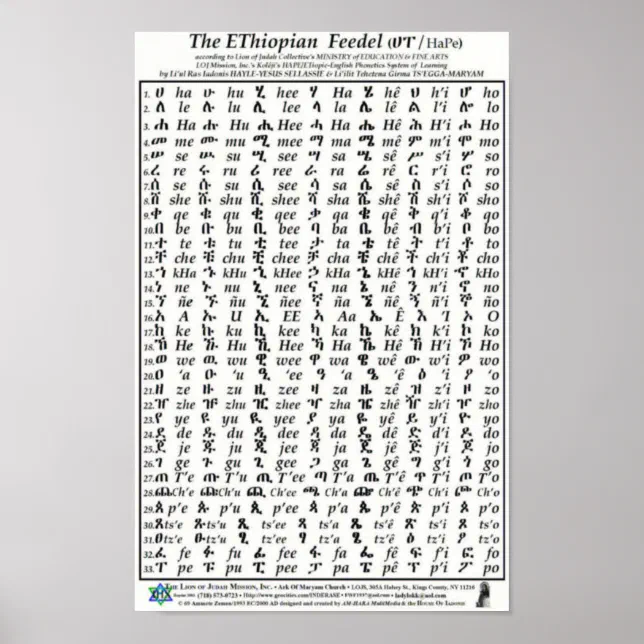 Ethiopian Fidel Feedel Alphabet Amharic Poster | Zazzle