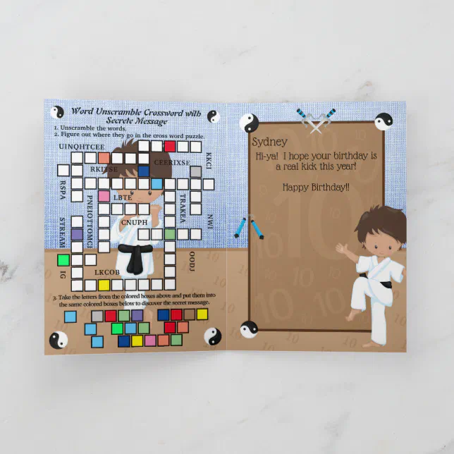 Ethnic Boys Karate Secret Message Happy Birthday Card | Zazzle