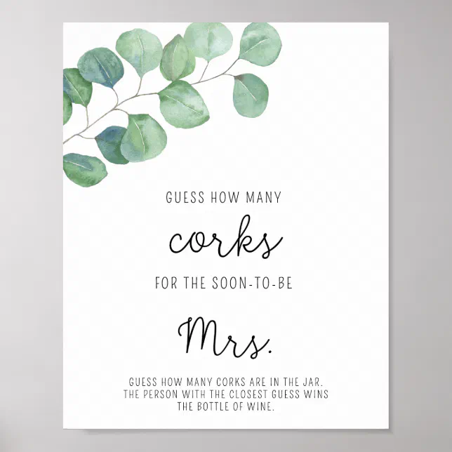Eucalyptus - Bridal Shower Guess How Many Corks Poster | Zazzle