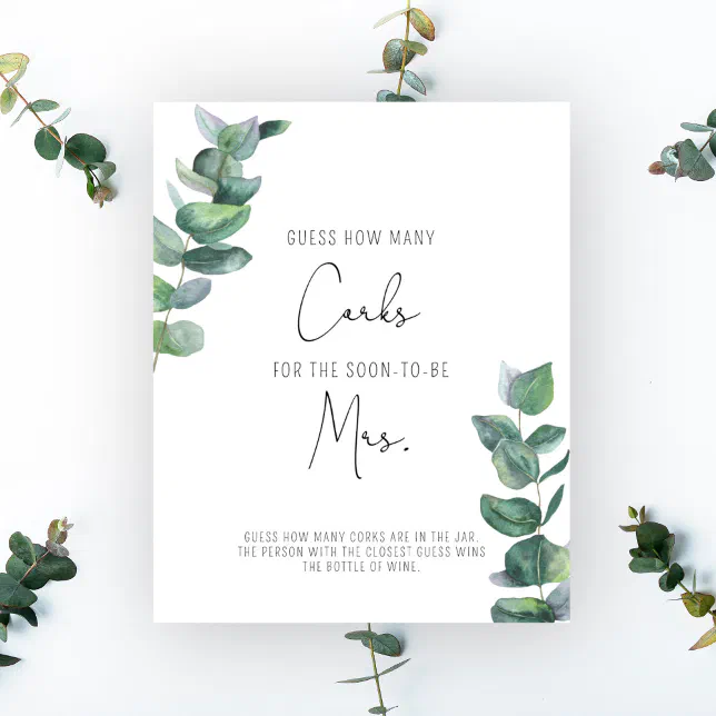Eucalyptus - Bridal Shower Guess How Many Corks Poster | Zazzle