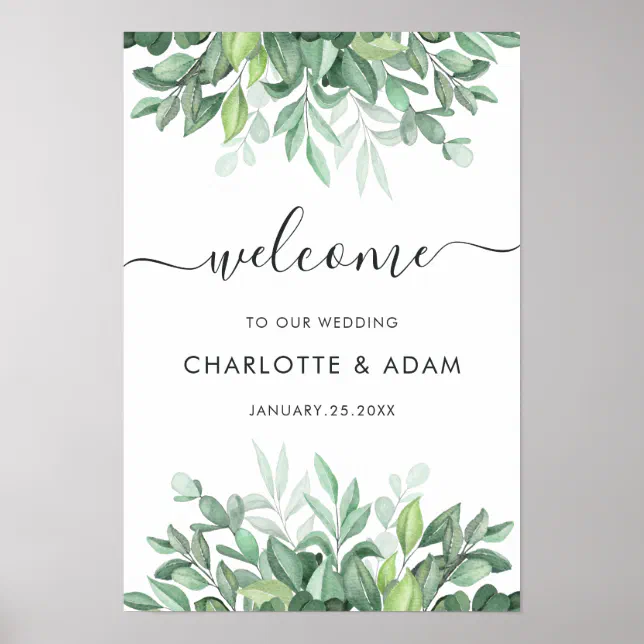 Eucalyptus Custom White Green Wedding Welcome Sign | Zazzle