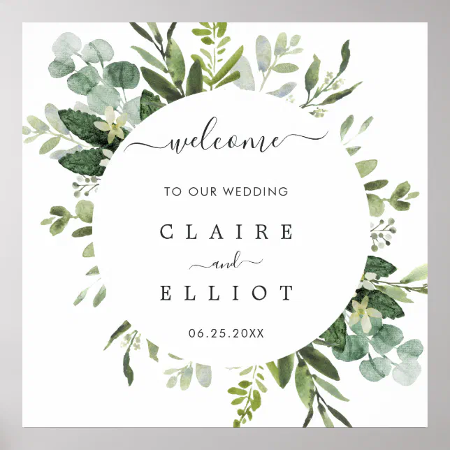 Eucalyptus Foliage Circle Frame Wedding Welcome Poster | Zazzle