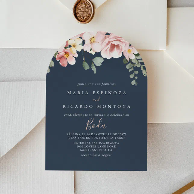 Eucalyptus Garden Rose Floral Spanish Wedding Invitation | Zazzle