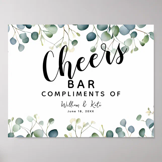 Eucalyptus green wedding CHEER Bar wedding/party Poster | Zazzle