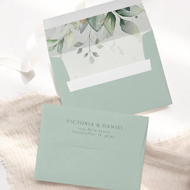 Eucalyptus Greenery Gold Leaves Elegant Envelope | Zazzle