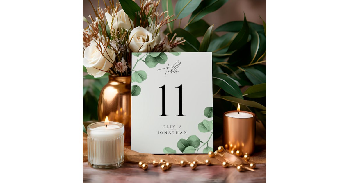 Eucalyptus Greenery Wedding Table Numbers | Zazzle