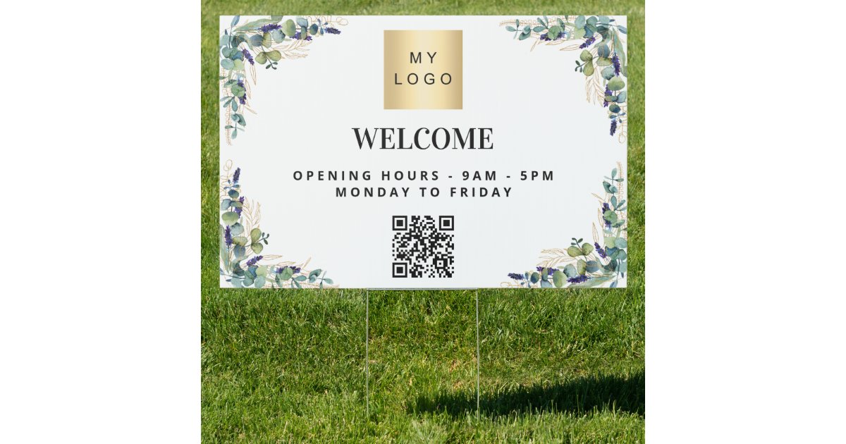 Eucalyptus greenery welcome business logo qr code garden sign | Zazzle