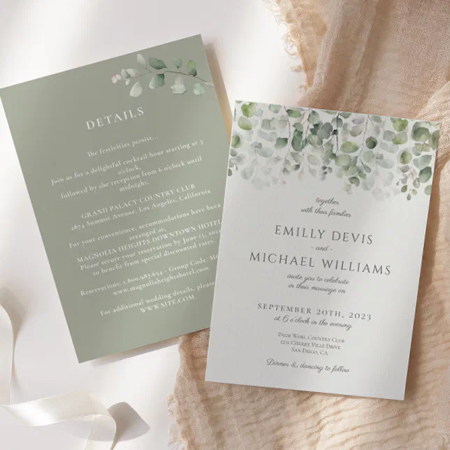 Eucalyptus Sage Green All in One Wedding Invitation | Zazzle