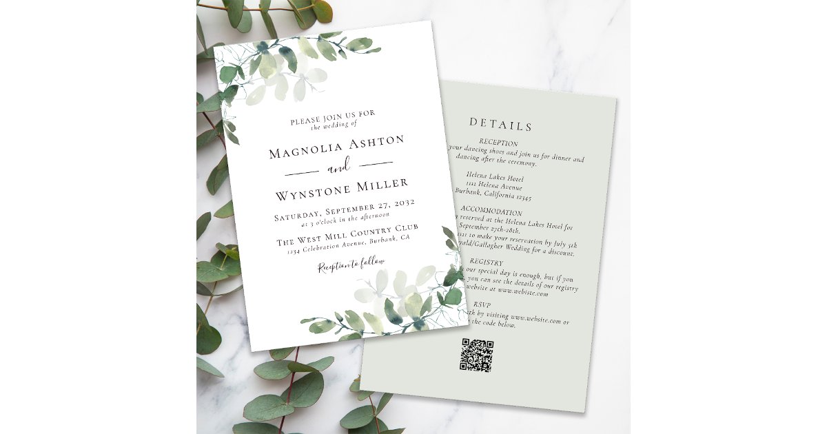 Eucalyptus Sage Green All in One Wedding Invitation | Zazzle